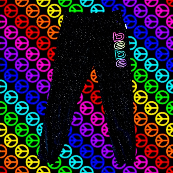 bebe | Pants & Jumpsuits | Y2k Bebe Rainbow Scene Core Black Capri ...